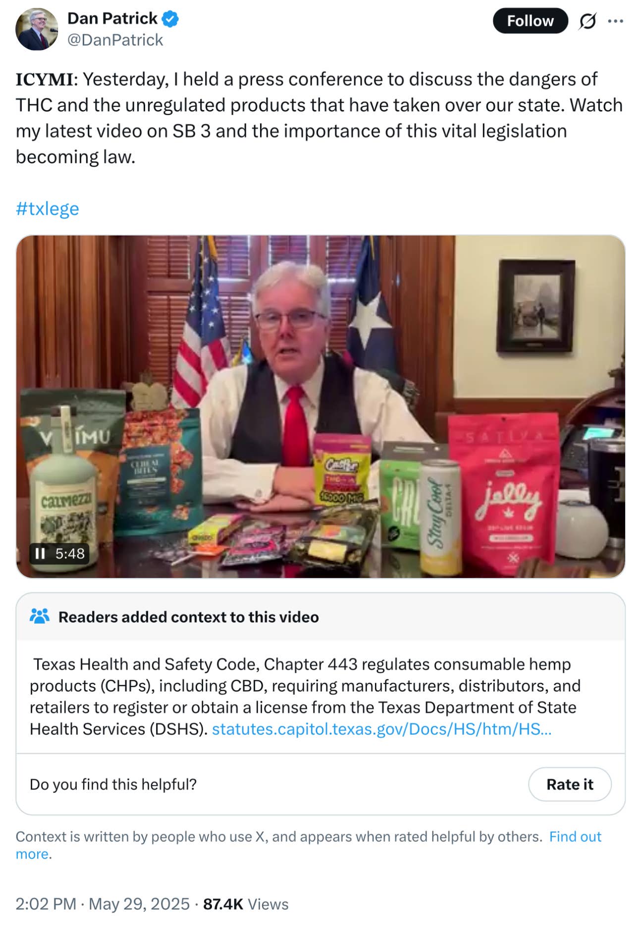 Texas GOP Official Attempting to Ban THC Products Hit With Community ...