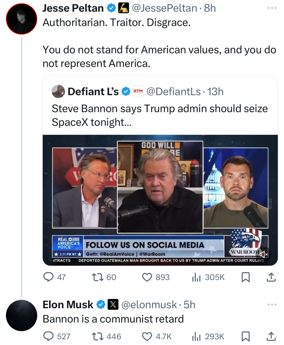 Elon Musk Attacks Steve Bannon Over Call for Trump to Seize SpaceX ...