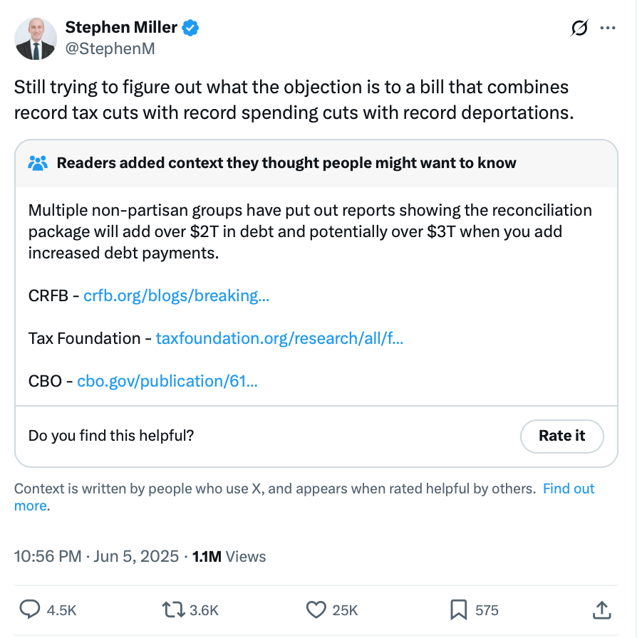 Stephen Miller Slapped With Community Note After Defending Trump’s Bill ...