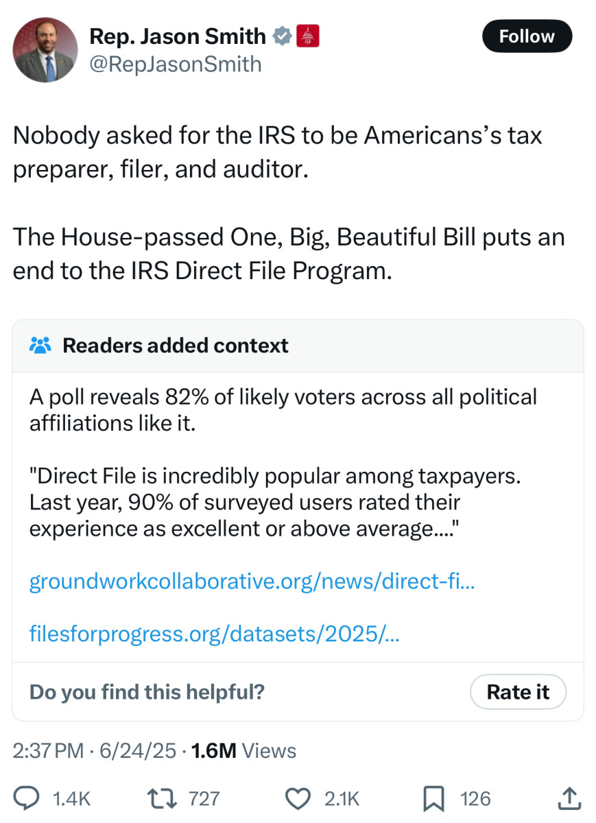 GOP Rep Celebrates Killing Popular IRS Free Tax Filing Program ...