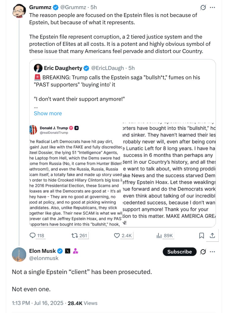 15 More Tweets: Elon Musk Continues to Blast Trump's Epstein Cover-Up ...