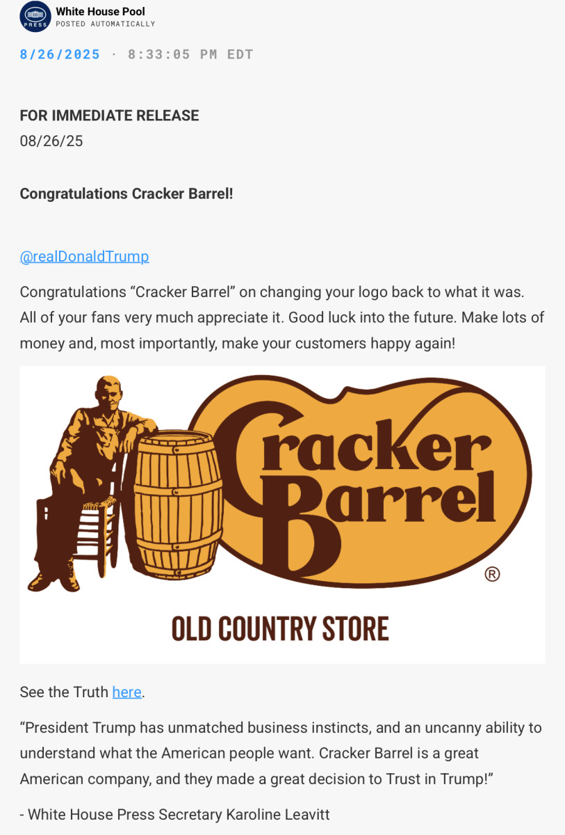 Trump White House Spoke to Cracker Barrel About Logo Switch ...