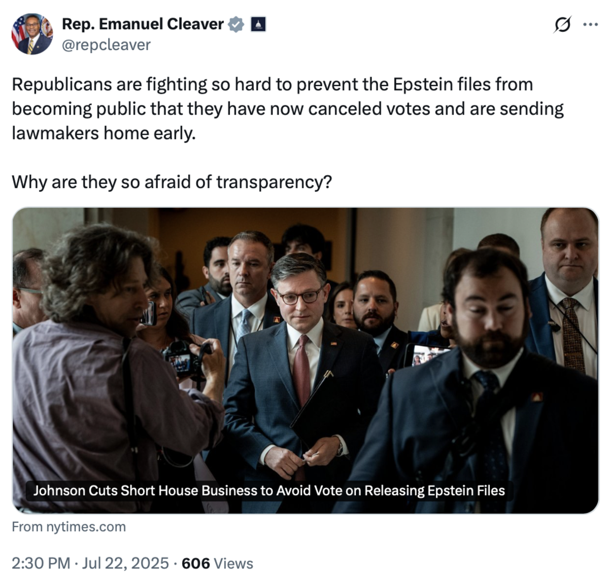 Democrat Rep. Emanuel Cleaver Joins Epstein Files Transparency Push ...