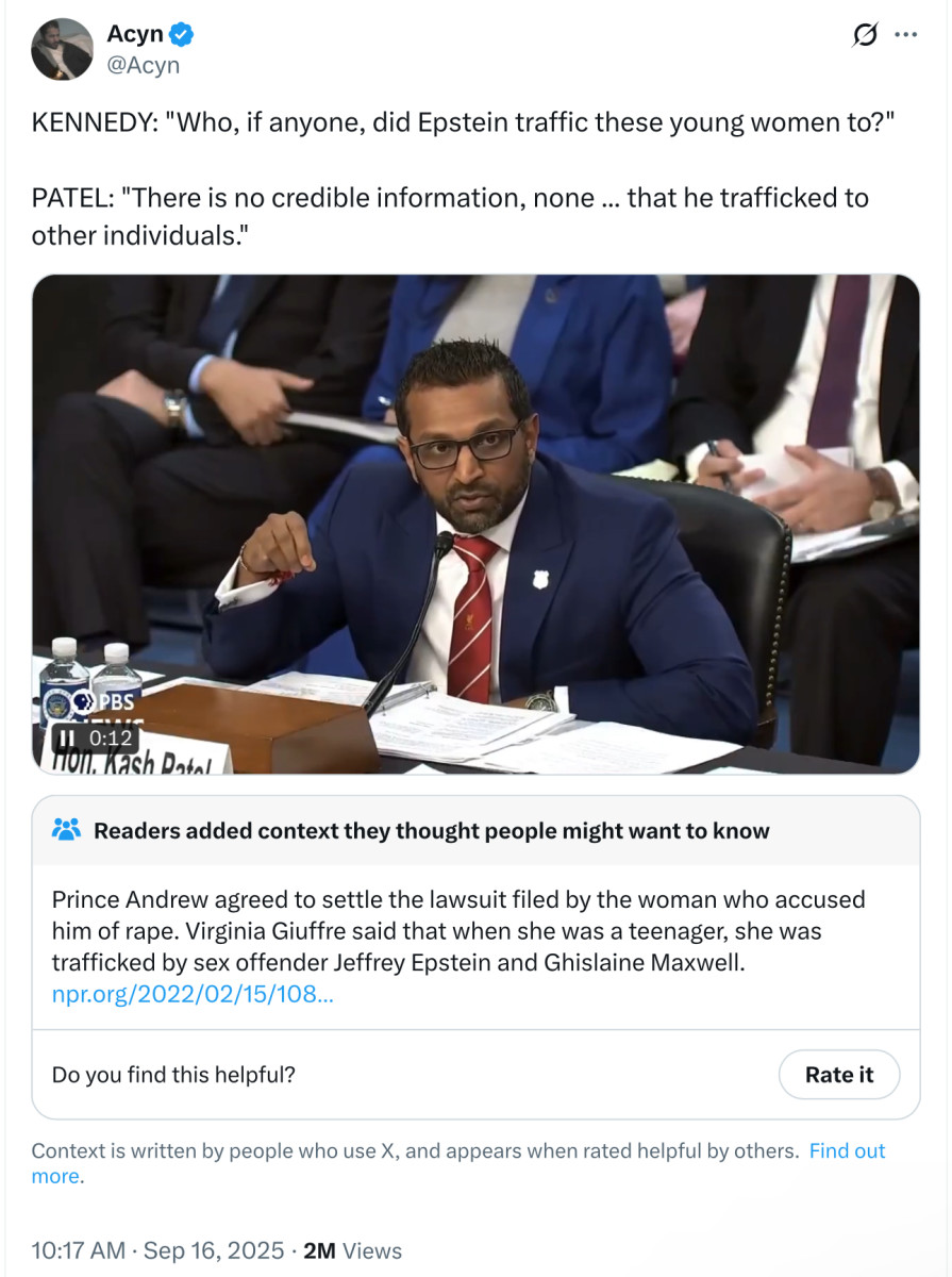 Kash Patel Slapped With Community Note After Denying Epstein List - MeidasTouch News