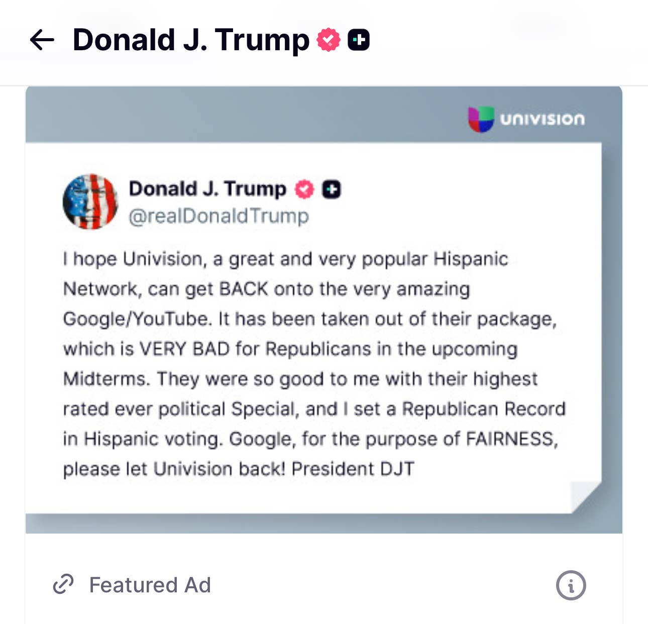 Univision Amplifies Trump’s Praise in Paid Ads on His Platform ...