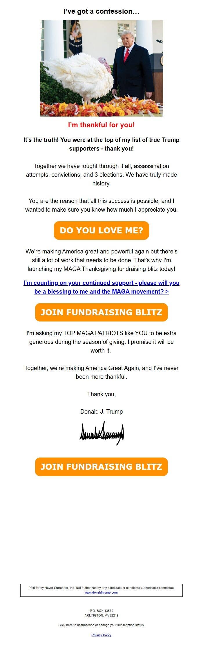 "Do You Love Me?"— Trump Asked for Cash In Bizarre Thanksgiving Email ...