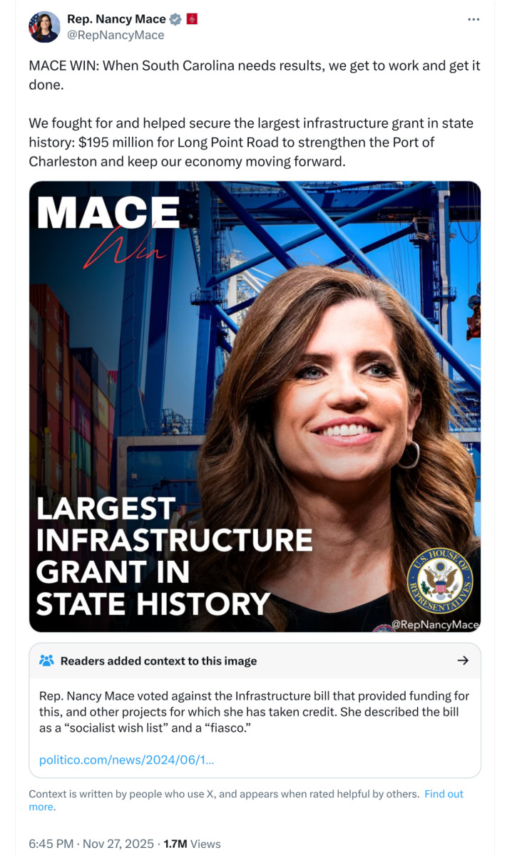 Nancy Mace Touts $195M Grant She Opposed in Congress - MeidasTouch News