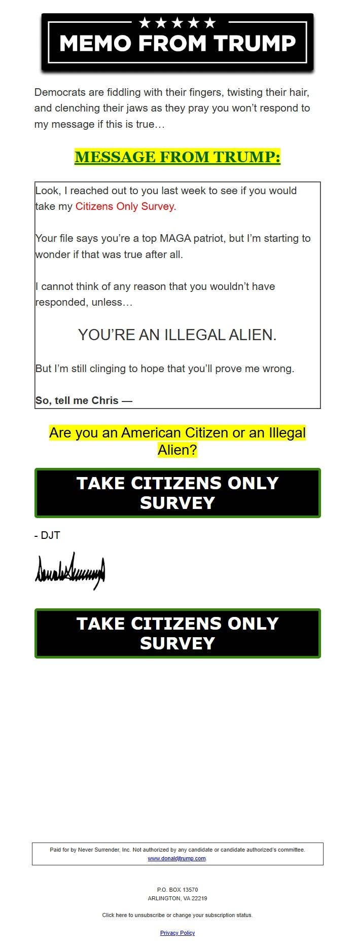 Trump Suggests Donations to Him Prove American Citizenship ...