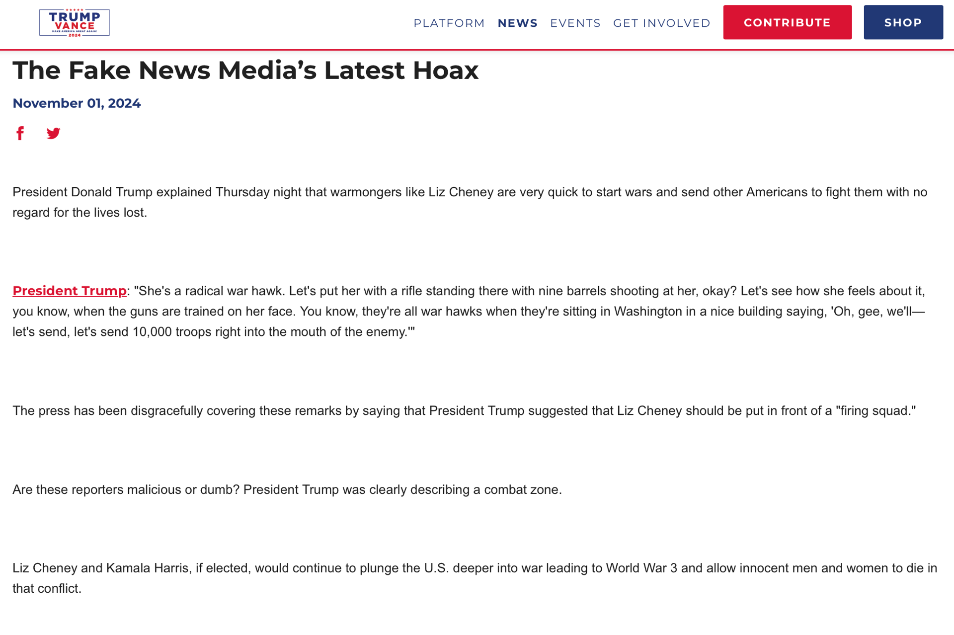 Trump Campaign Defends Threatening Firing Squad Comments Aimed at Liz ...