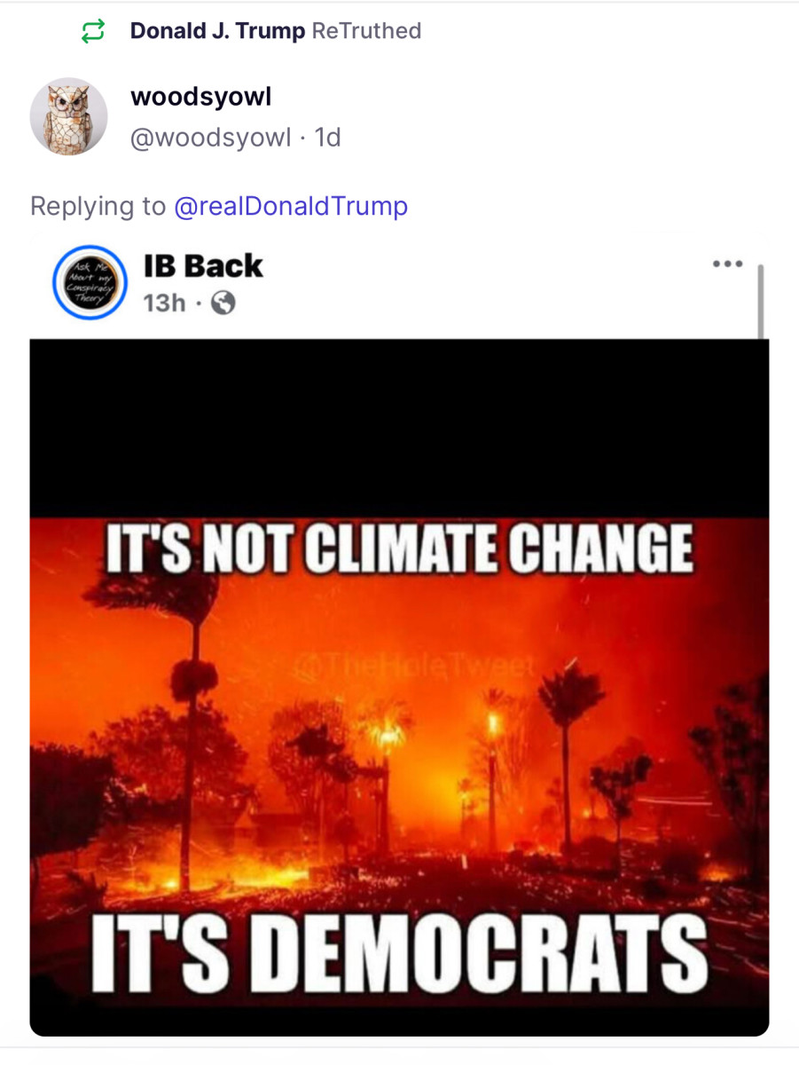 Trump Attacks Political Opponents With LA Fires Themed Fringe Memes ...