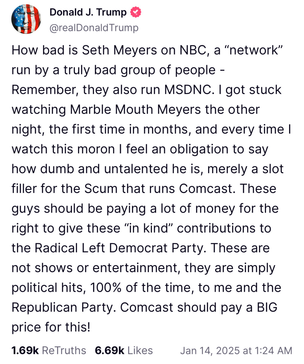 Trump Threatens NBC, Seth Myers for Telling Jokes About Him ...