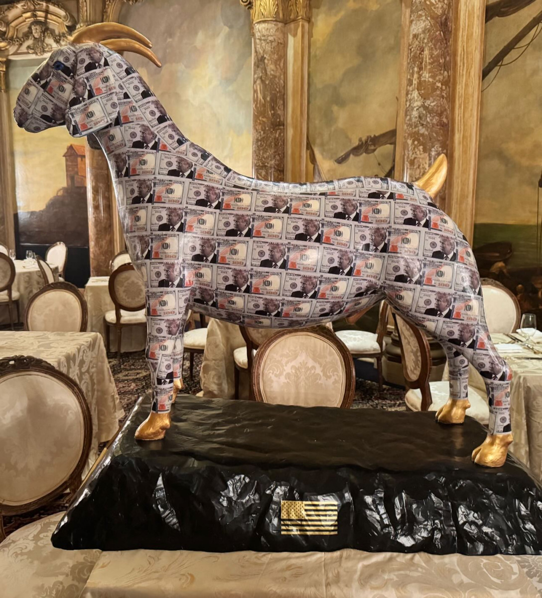 Trump-Adorned, Golden Goat “Idol” Fetches $300,000 at Mar-a-Lago ...