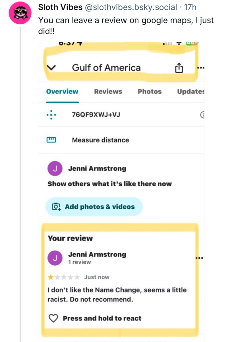 Google Maps Is Deleting Negative Reviews Left for “Gulf of America ...