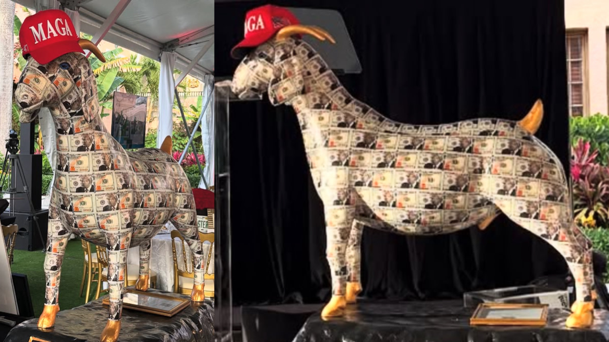 Trump-Adorned, Golden Goat “Idol” Fetches $300,000 at Mar-a-Lago ...