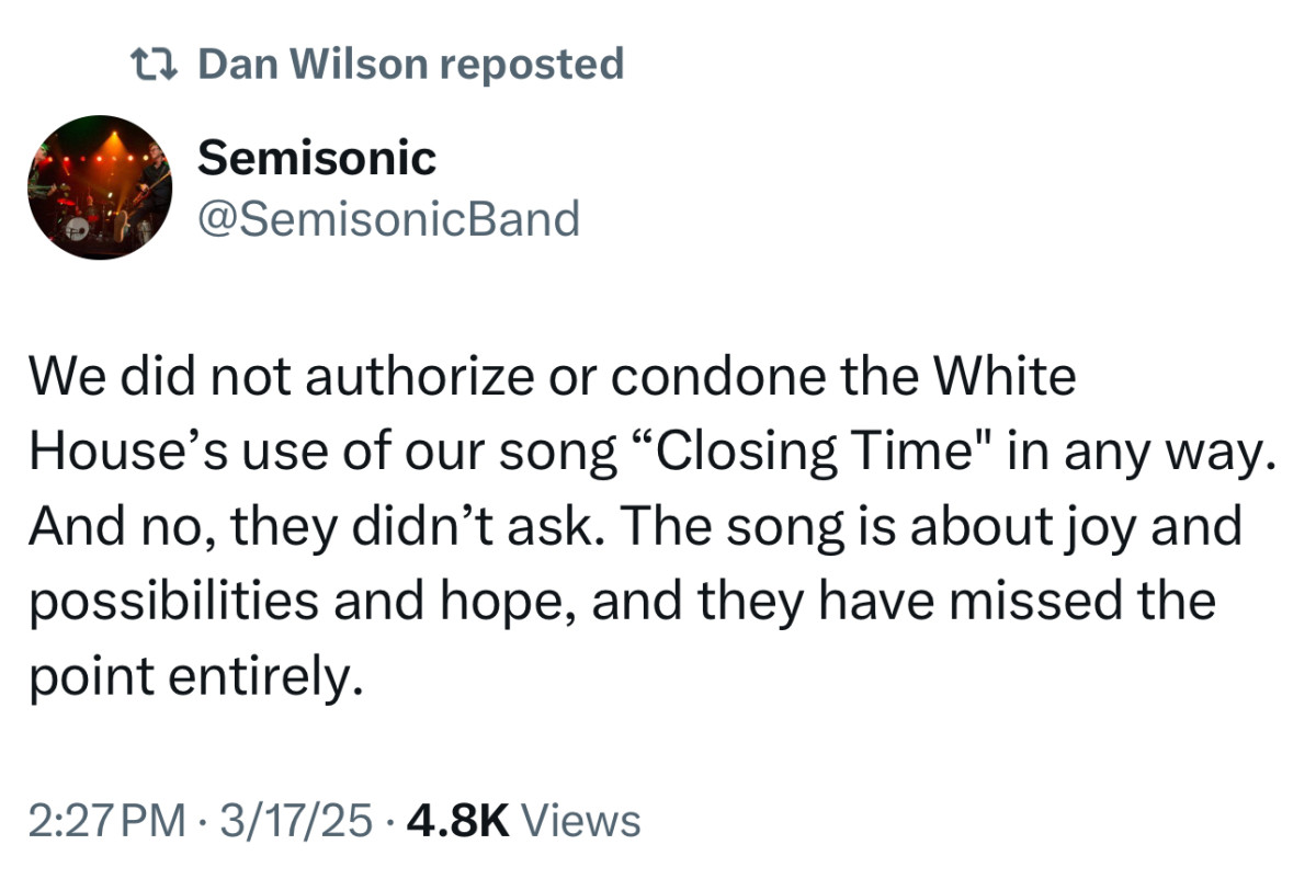 "They Have Missed the Point"— Band Semisonic Rejects White House Use of ...