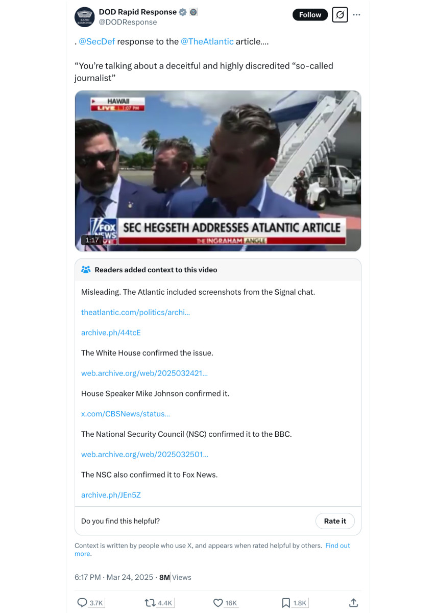 Hegseth’s Denial of War Plans Leak Crumbles Under Community Note Fact ...