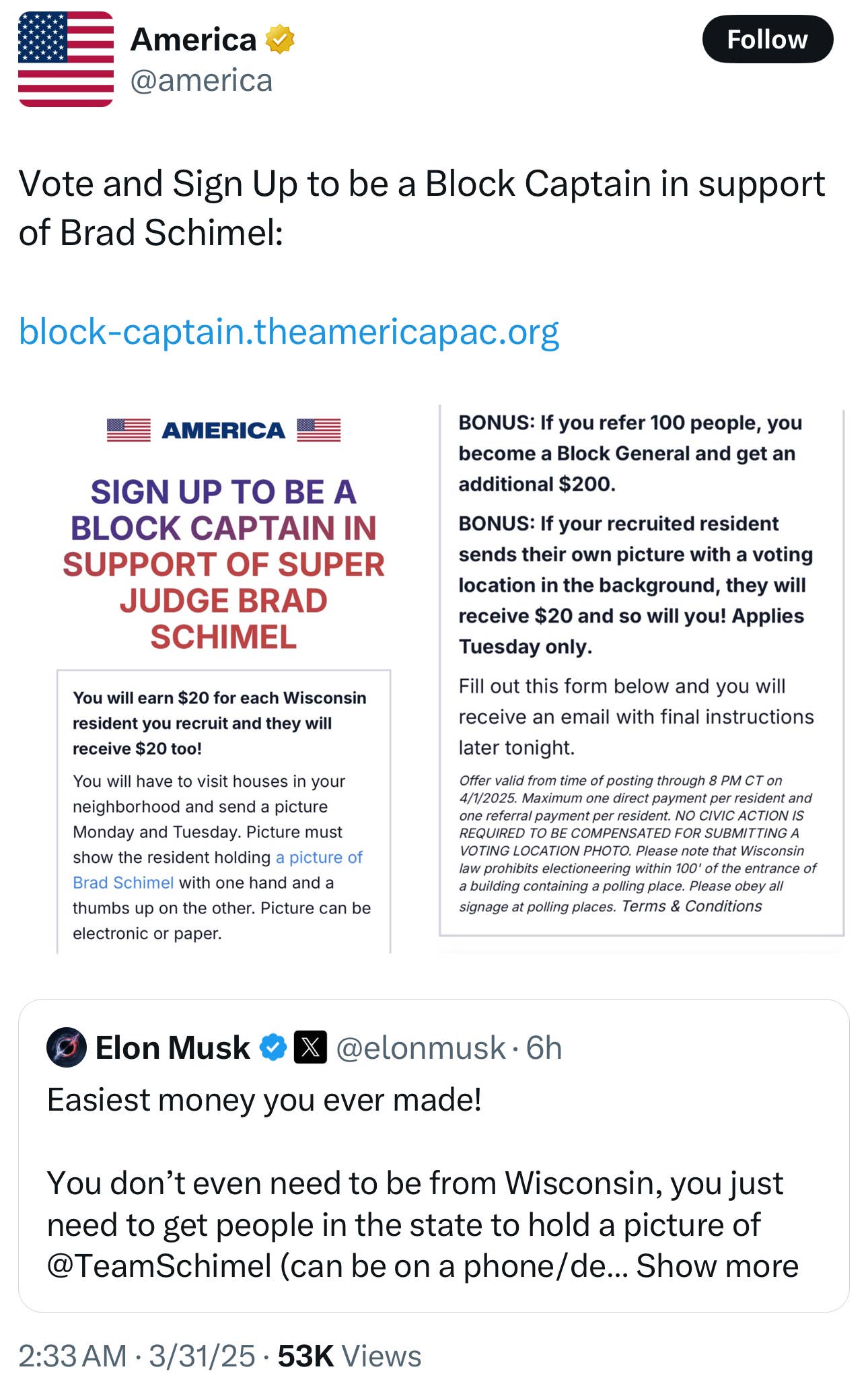 Elon Musk's PAC Offers $20 For Voting Location Selfies - MeidasTouch News