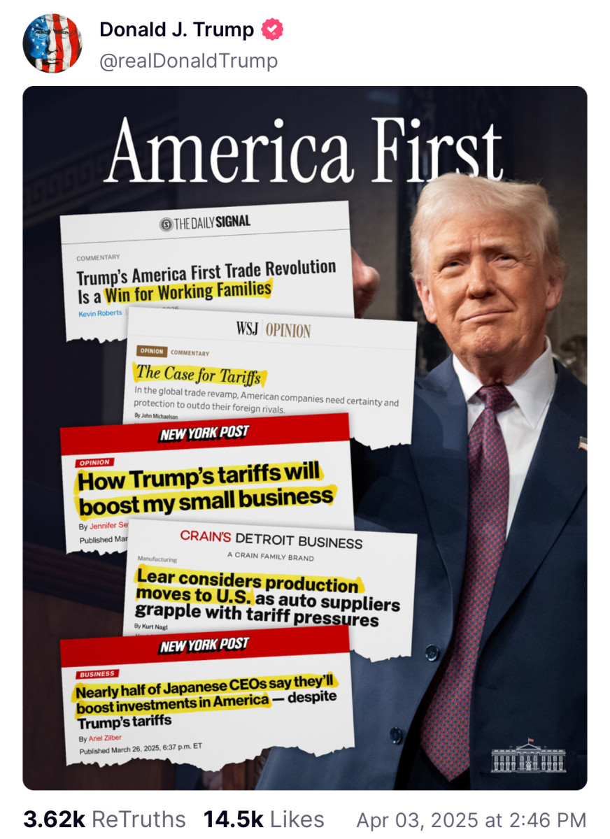 Trump Posts Slew of Pro-Tariff Content on Truth Social - MeidasTouch News
