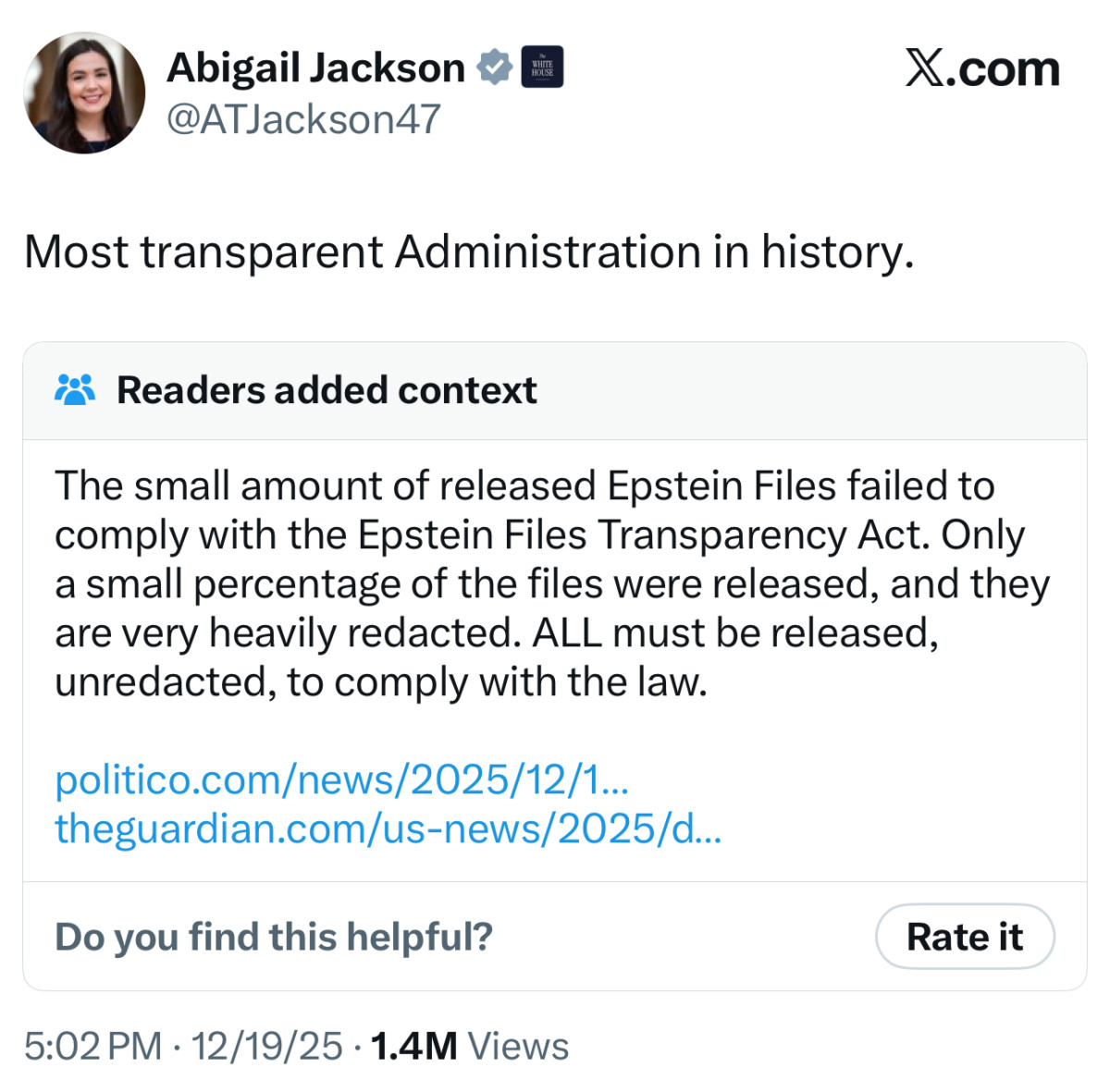 Trump Administration Hit With Multiple Community Notes Over Epstein ...