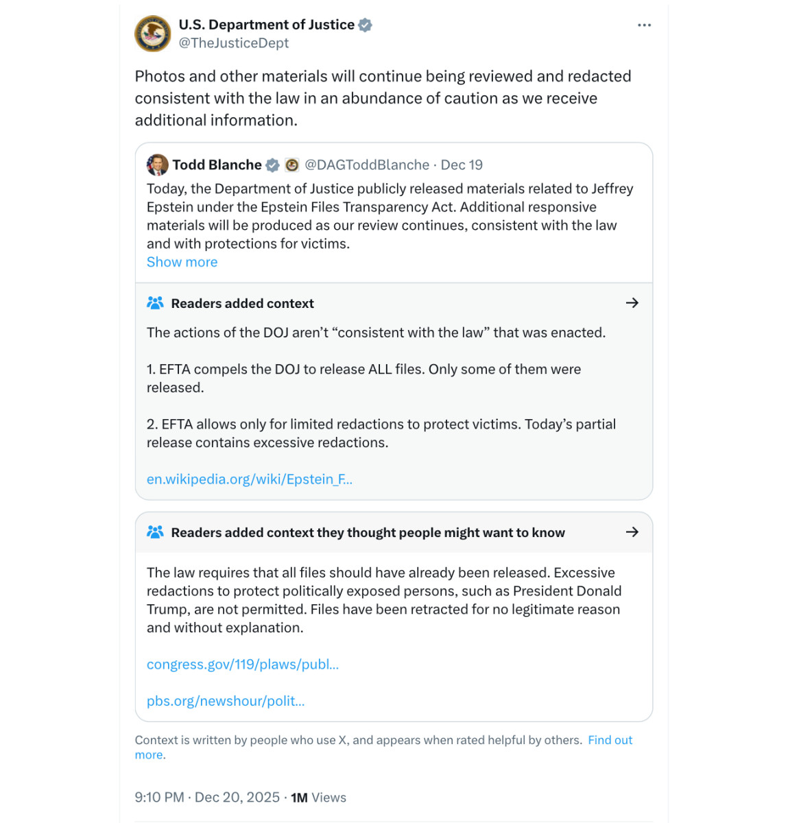 Trump’s DOJ Blasted With More Epstein Files Community Notes ...