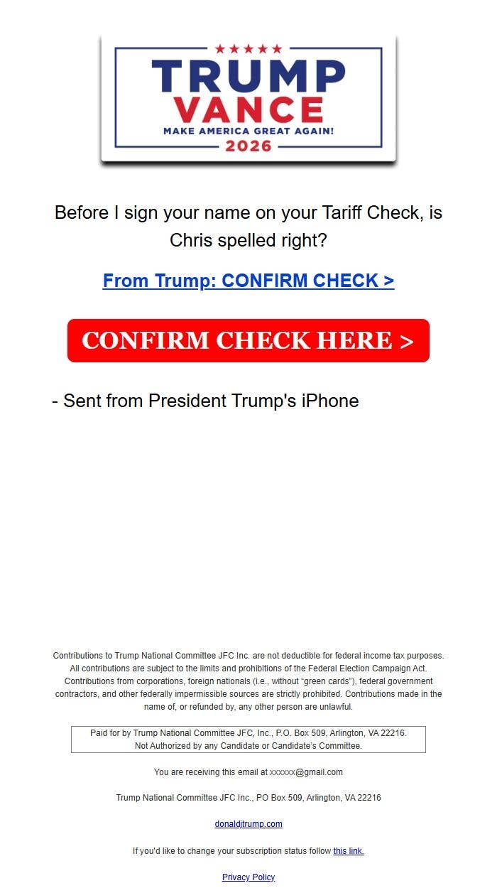 Trump Sends Out More Deceptive Tariff Check Emails - MeidasTouch News