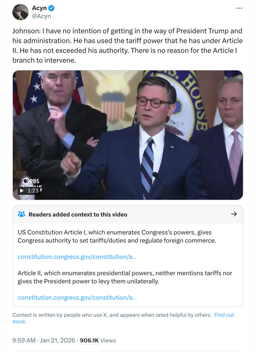 Community Note Reminds Mike Johnson of Constitutional Responsibilities - MeidasTouch News