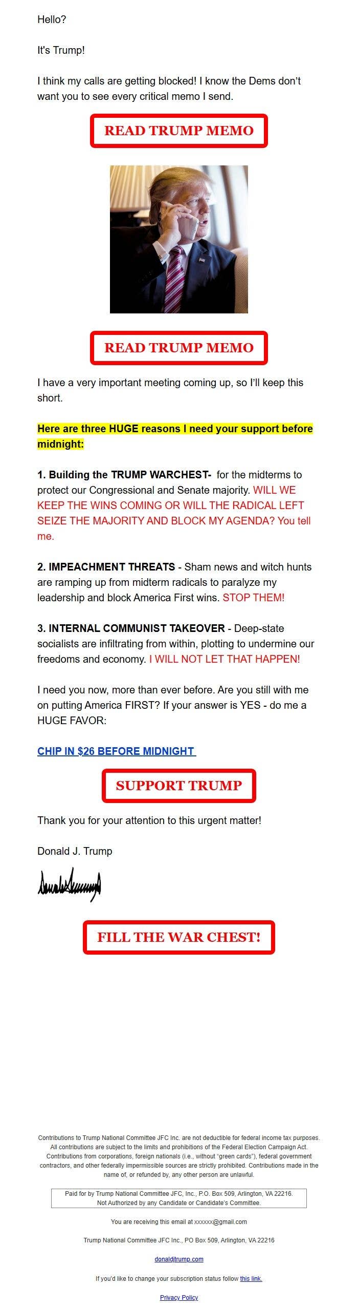 Trump Fundraising Email Claims His Calls Are Being “Blocked ...