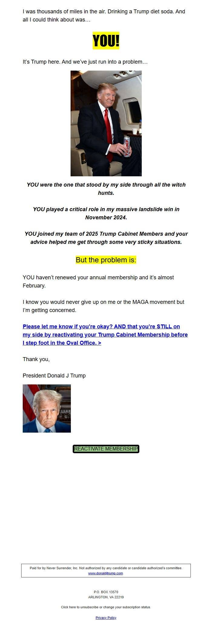Bizarre ‘Trump Diet Soda,’ Email Calls Supporters His ‘Cabinet Members ...
