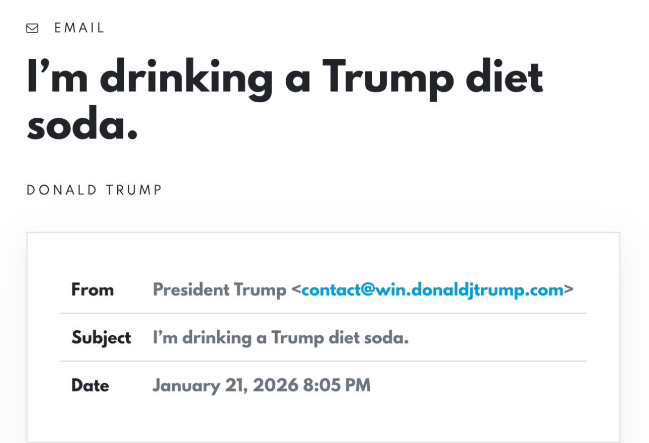 Bizarre ‘Trump Diet Soda,’ Email Calls Supporters His ‘Cabinet Members ...
